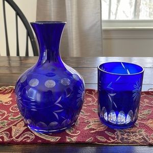 Accents | Reserved Bohemian Blown Cobalt Blue Cut To Clear Etched Glass ...